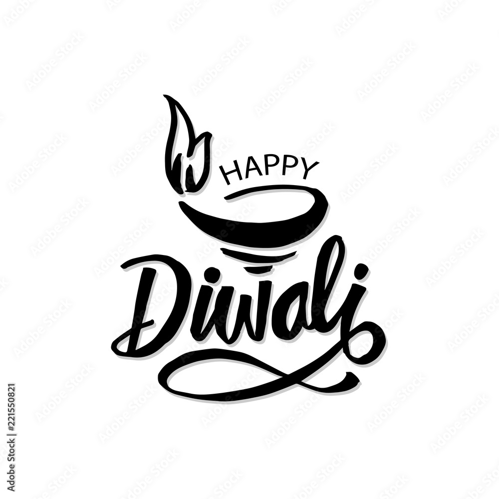 Happy Diwali hand drawn lettering Stock Illustration | Adobe Stock