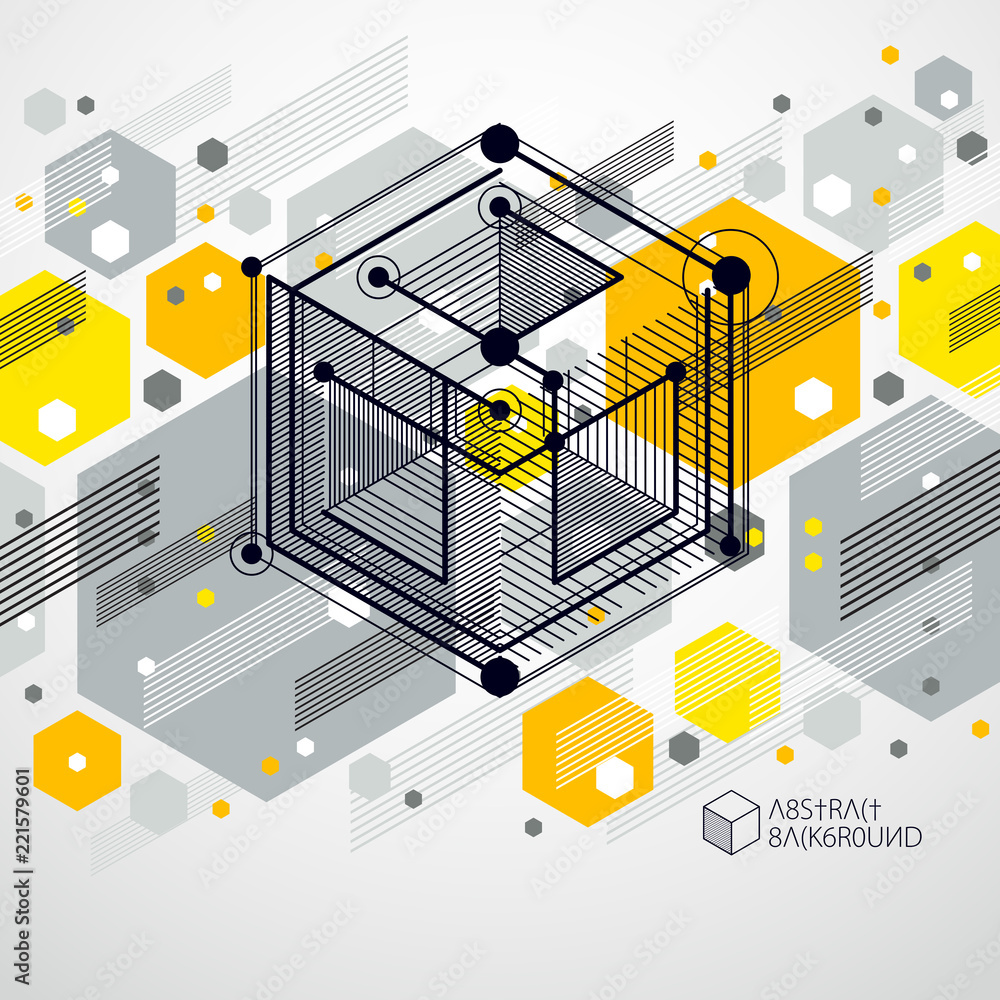 Geometric technology vector yellow drawing, 3D technical wallpaper ...