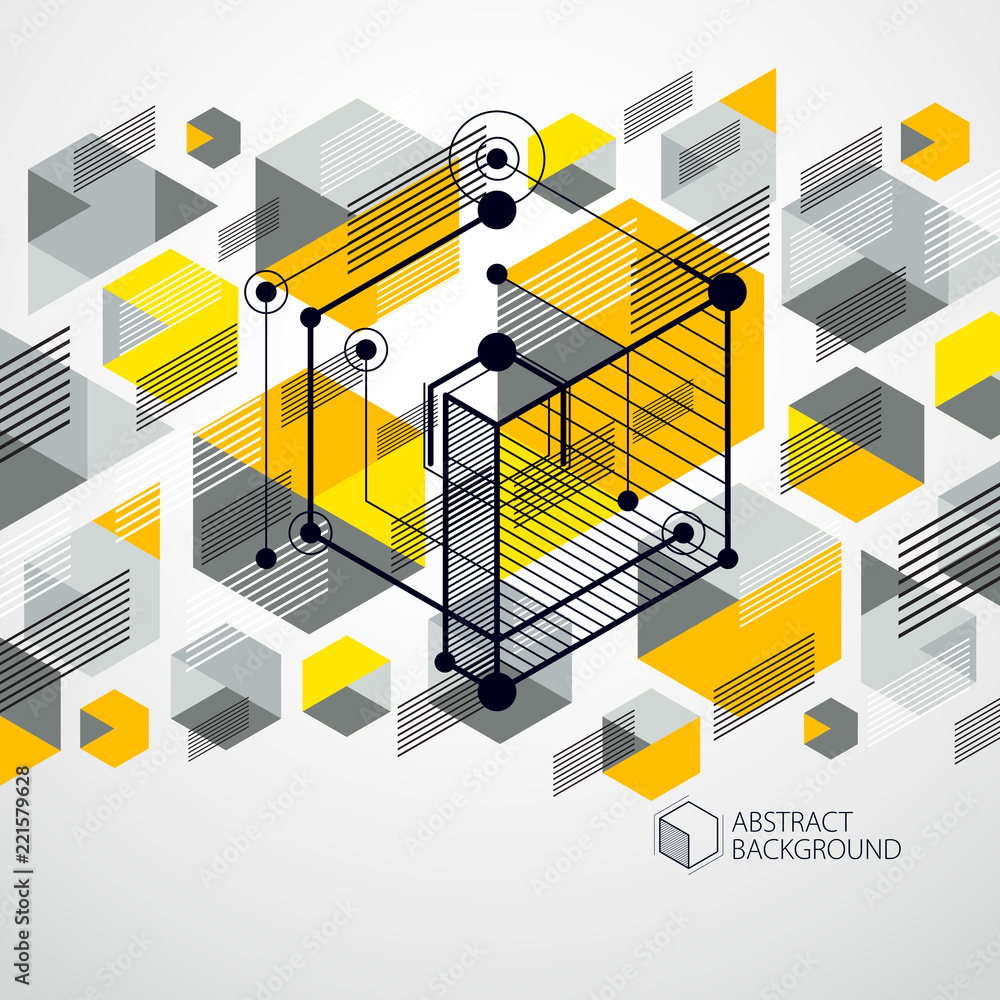 Technical blueprint, vector yellow digital background with geometric ...