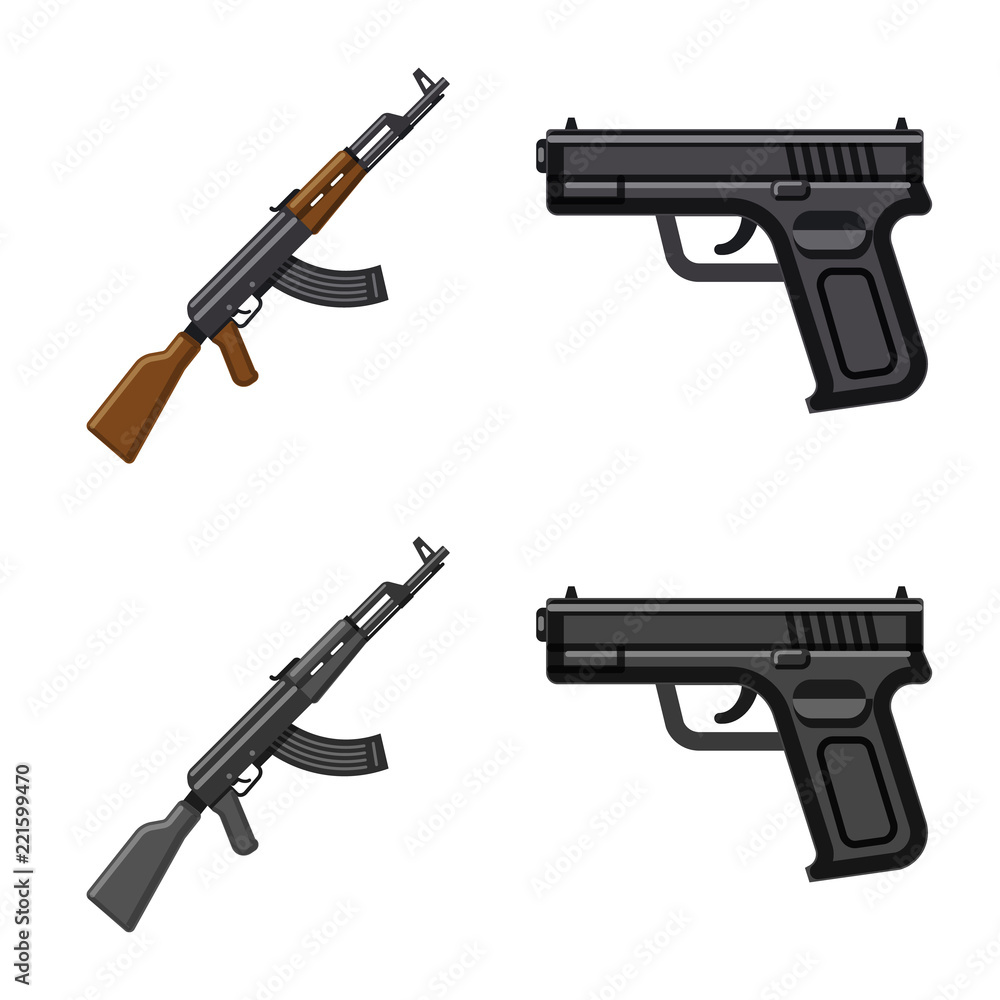 Vector illustration of weapon and gun icon. Collection of weapon and ...