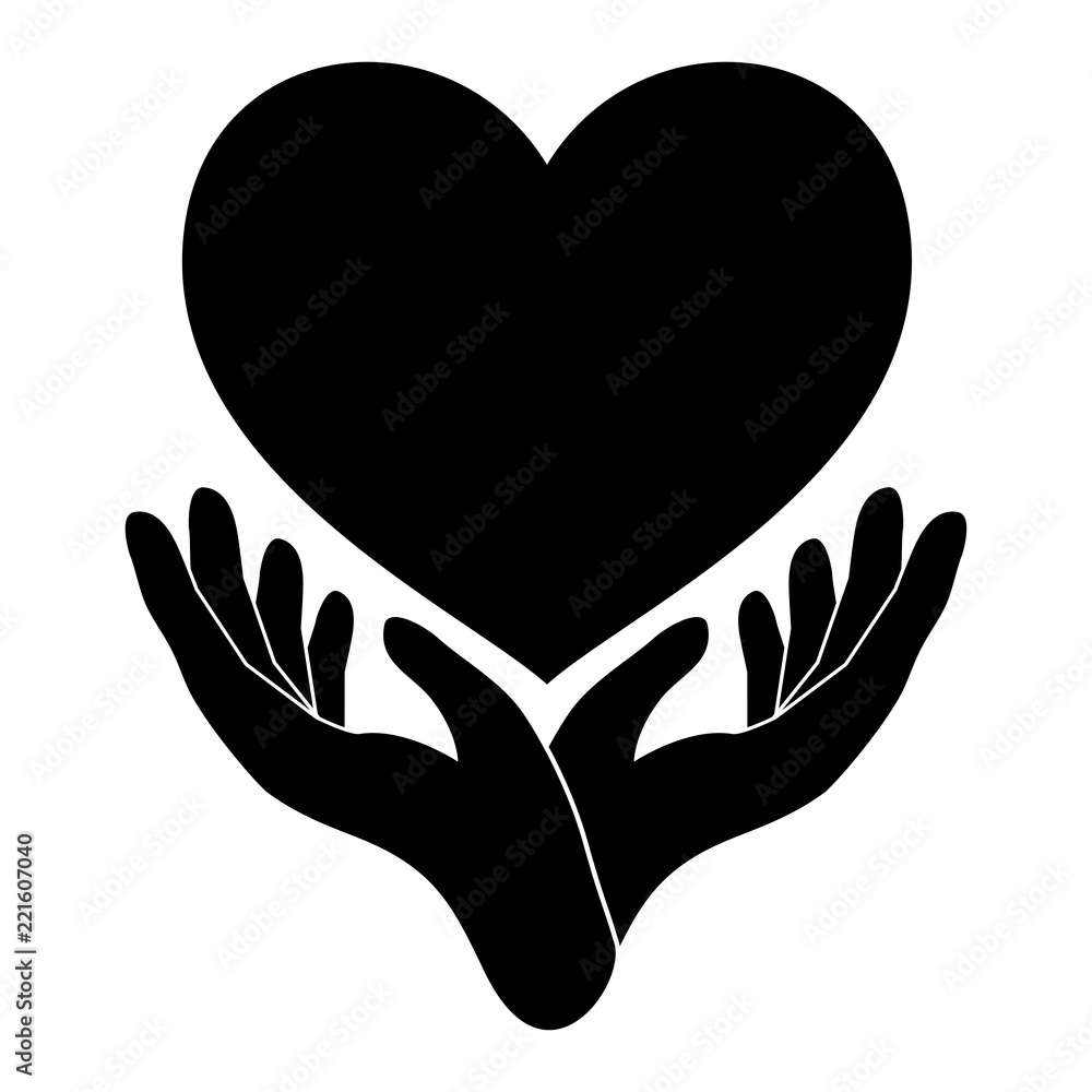 Hands holding heart. Black hand and heart icon. Hand, heart, love ...