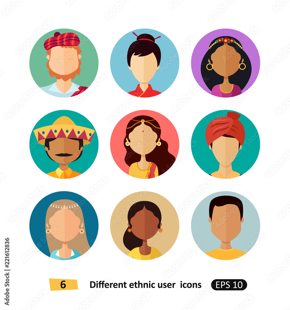 Multicultural avatars national ethnic people cartoon icons set Stock ...