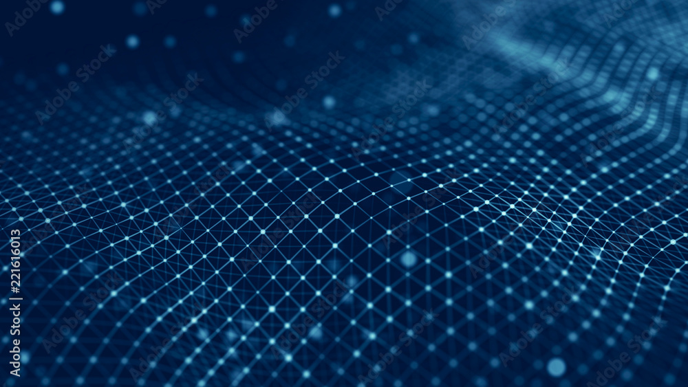 Data technology illustration. Wave with connecting dots and lines on ...