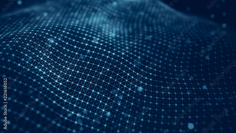 Data technology illustration. Wave with connecting dots and lines on ...