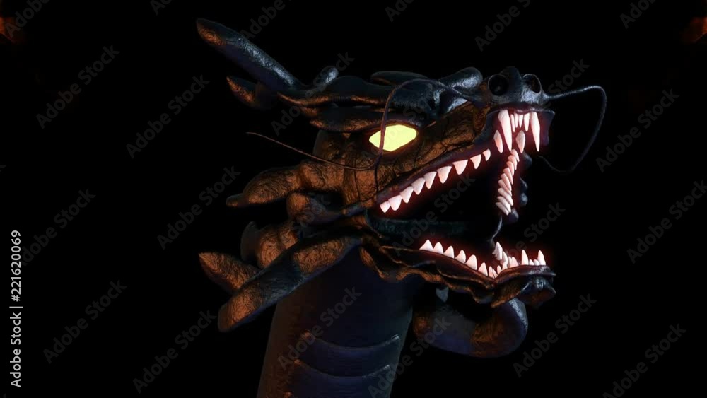 Chinese Dragon Head VJ Loop - scary roaring giant dragon monster ...