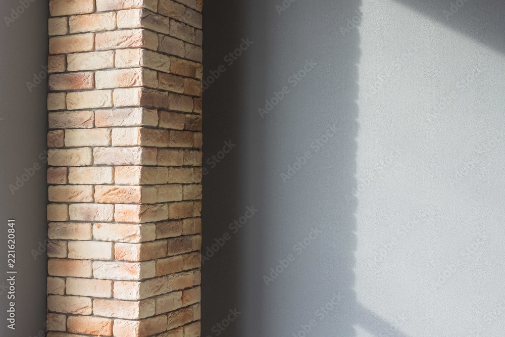 Brick background. Interior in loft style. Construction and interior ...