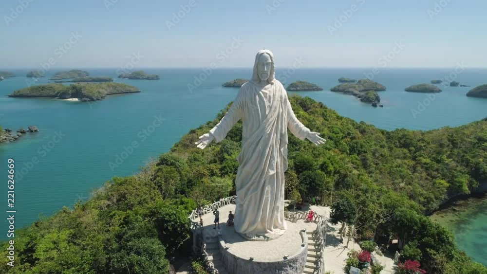 Statue of Jesus Christ on Pilgrimage island in Hundred Islands National ...