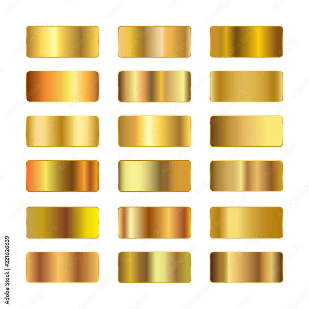 Ingots of gold, set of gold gradients, golden squares collection ...