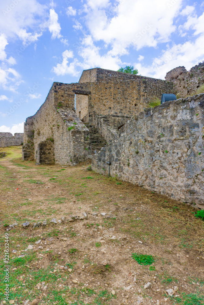 Castle of saint George in Kefalonia, Greece. The castle was built on a ...