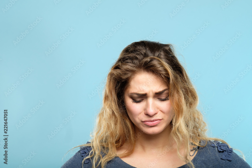 crying tearful stressed woman. portrait of a sad gloomy depressed ...