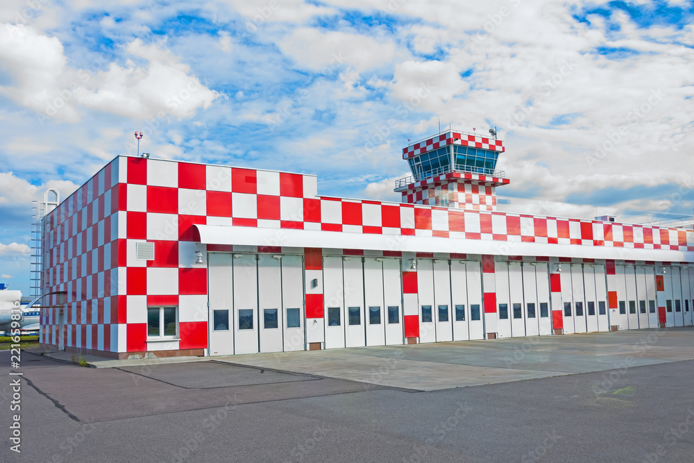 Emergency and rescue center building, fire station at the airport. foto ...