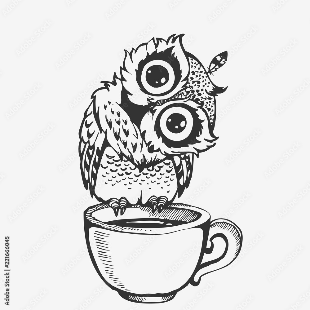 Cute owl cartoon character line sketch Stock Vector | Adobe Stock