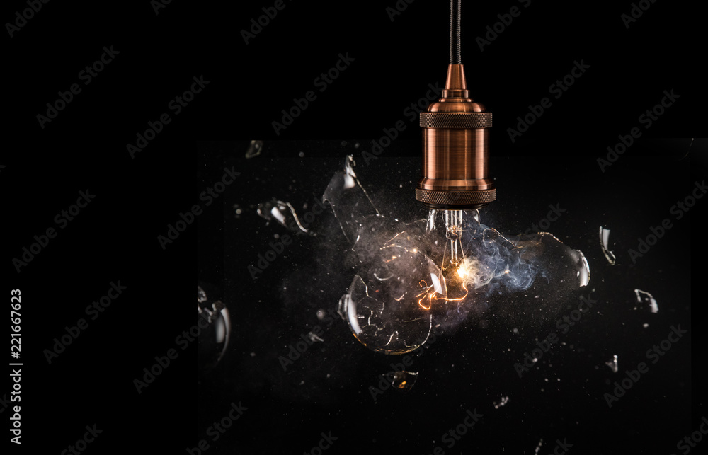 Real explosion of vintage electric bulb. Stock Photo | Adobe Stock