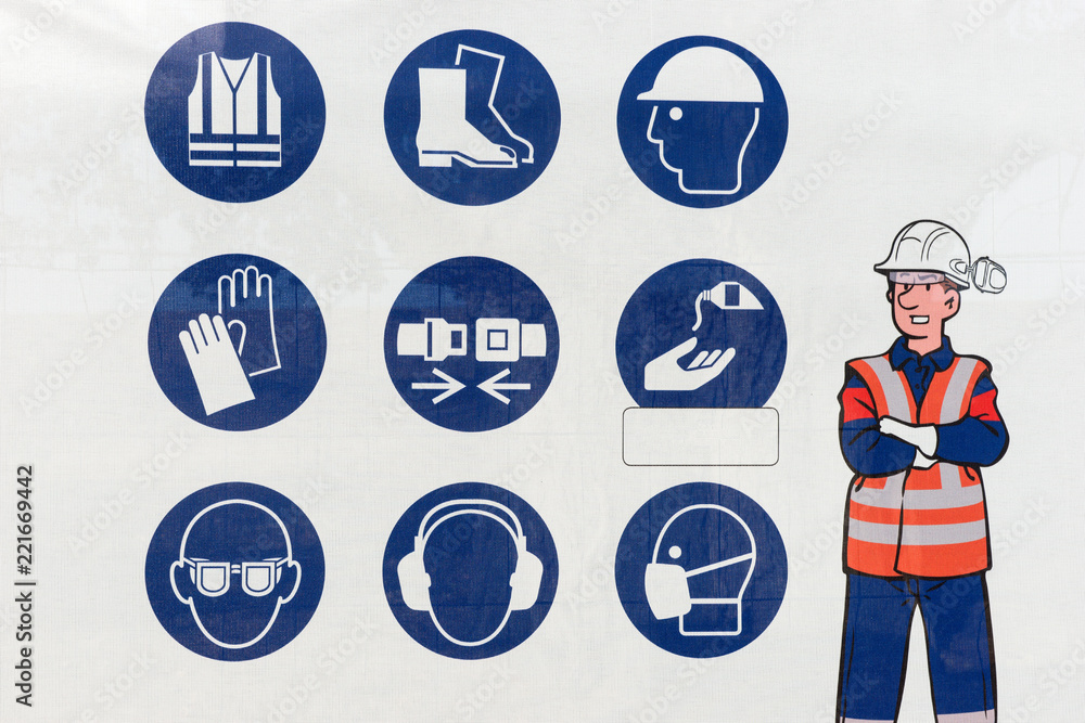 Set of safety and health protection signs. Collection of safety ...