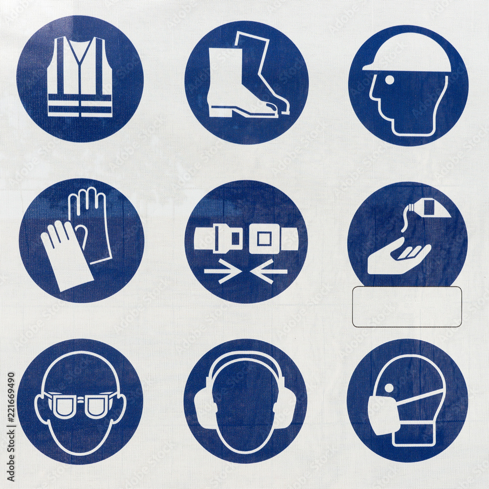 Set of safety and health protection signs. Collection of safety ...