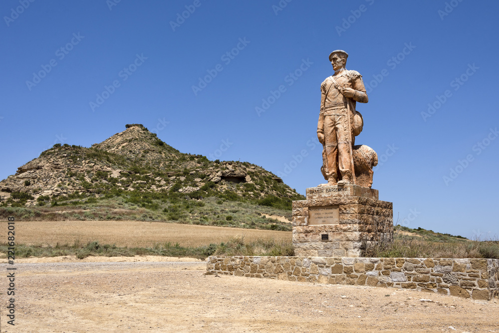 Spain, Bardenas Reales: Statue in rememberance of Pastor Bardenero at ...