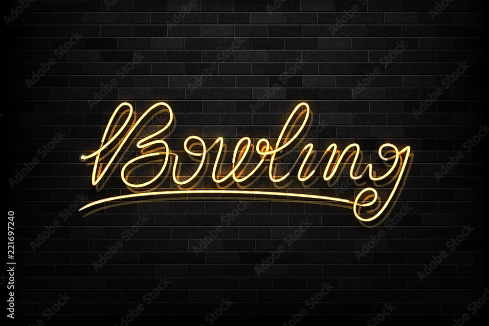 Vector realistic isolated neon sign of bowling typography logo for ...