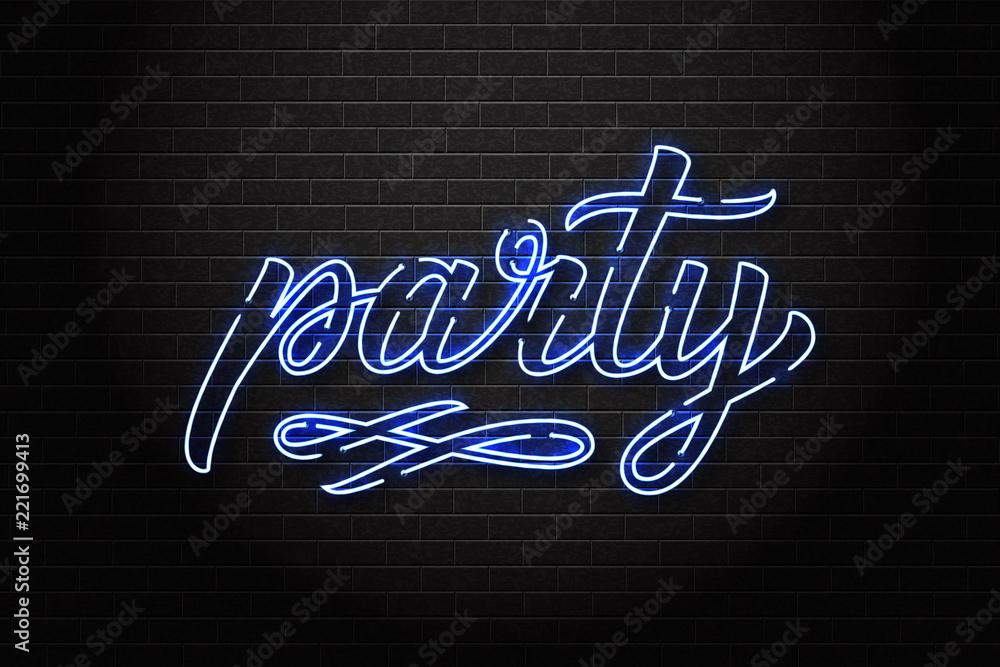 Vector realistic isolated neon sign of Party typography logo for ...