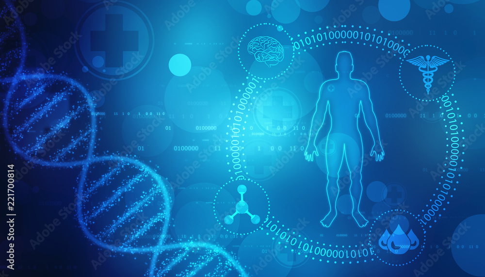 Human Anatomy with Dna Structure in medical background, Chromosome Man ...