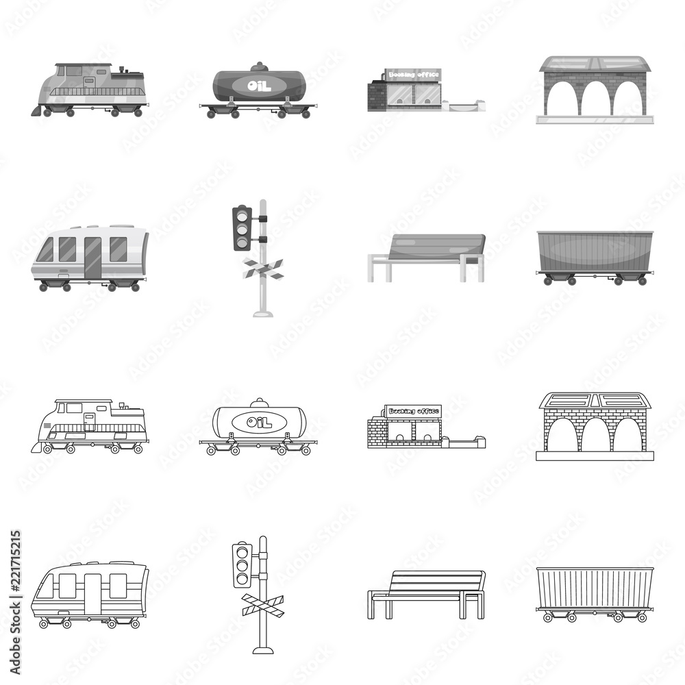 Vector design of train and station symbol. Set of train and ticket ...