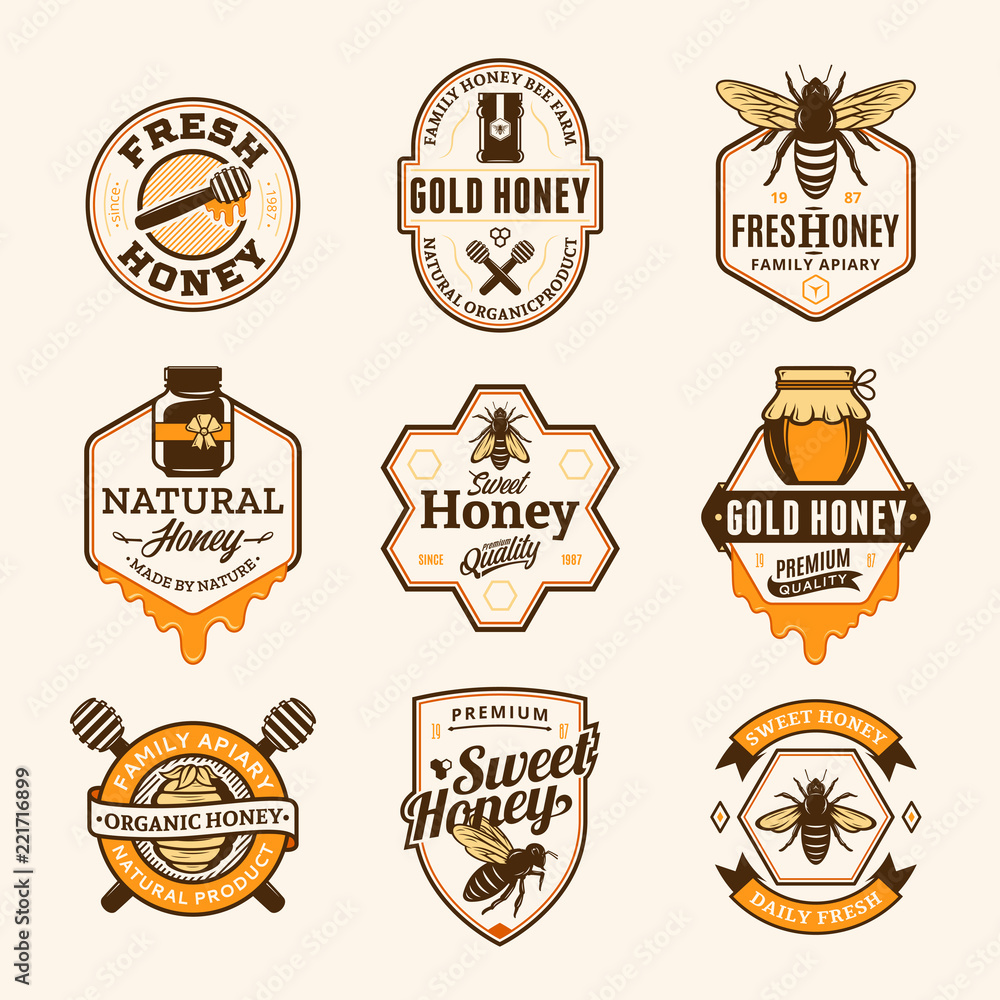 Vector honey logo, icons and design elements Stock Vector | Adobe Stock
