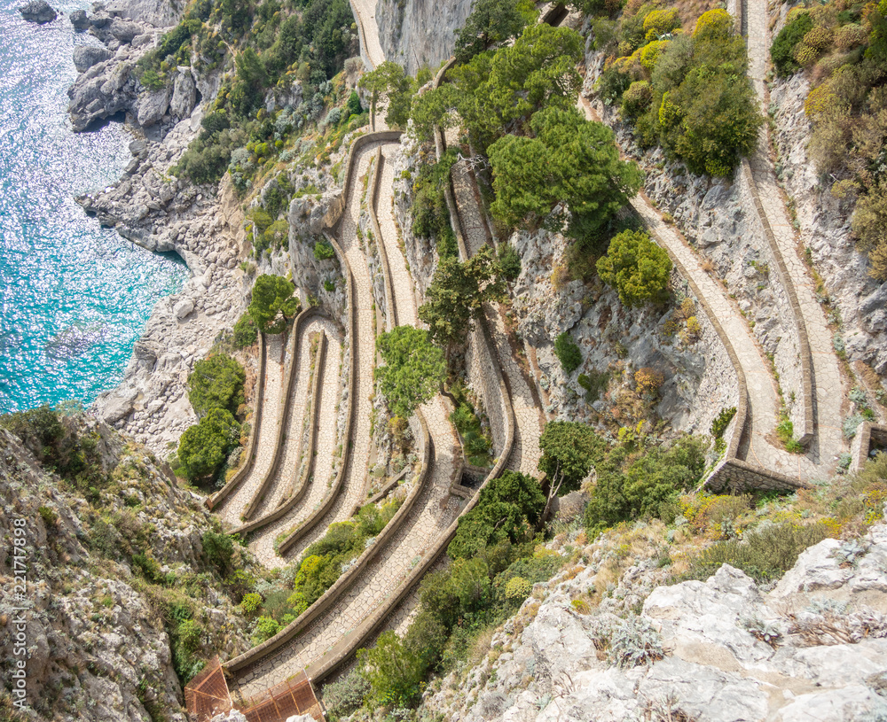 Capri, Italy, Via Krupp. It is a historic paved footpath connecting the ...
