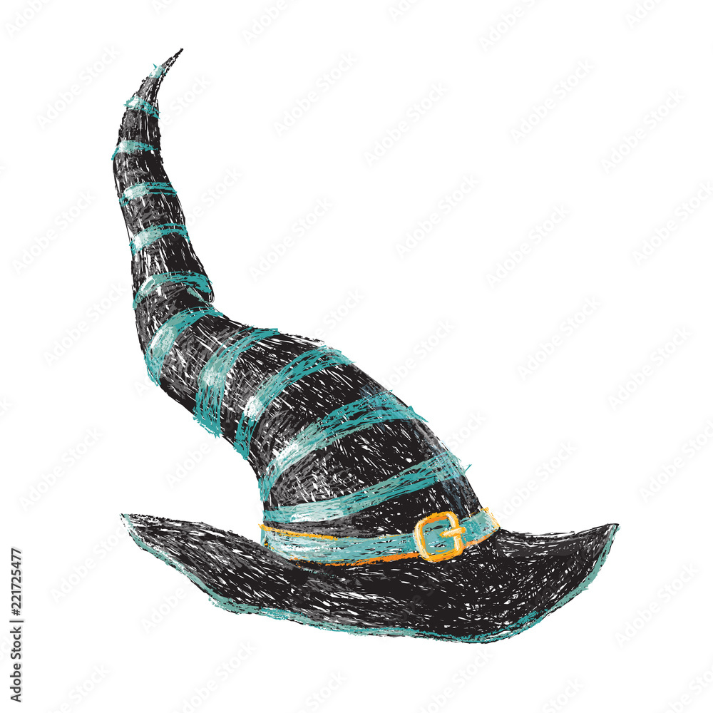 Hand drawn old witch hat isolated on white background. Pencil drawing ...