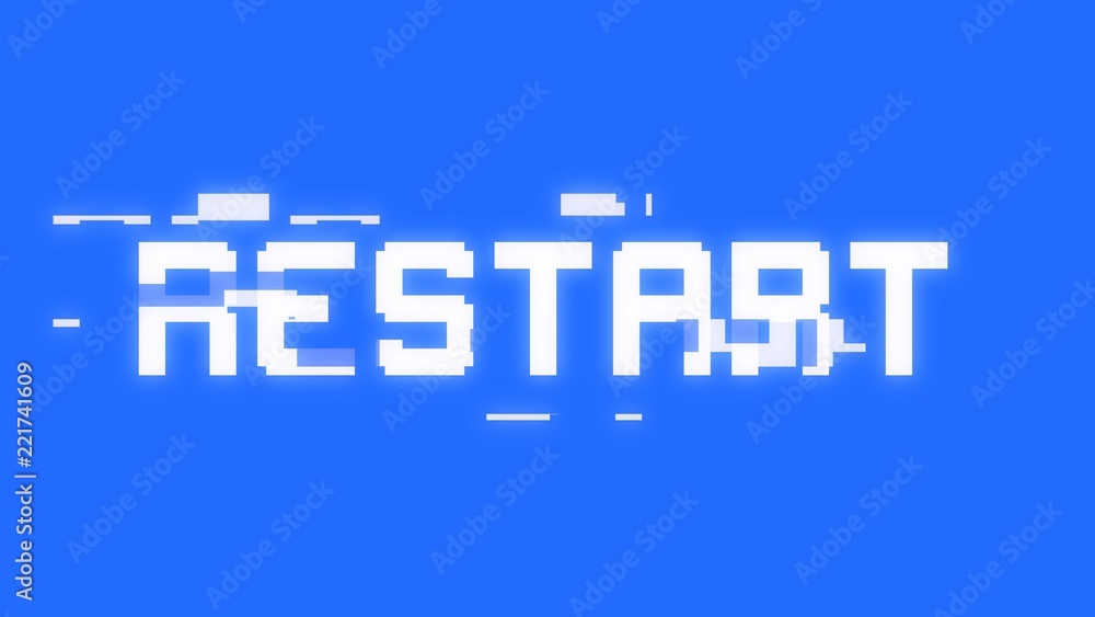 A big text message on a light blue screen with a heavy distortion ...