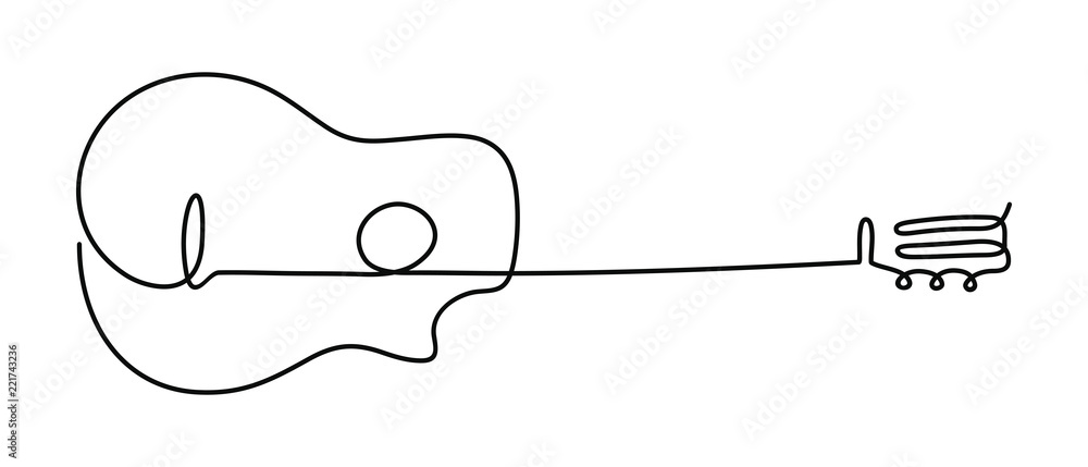 One line drawing of a musical stringed guitar instrument isolated on ...