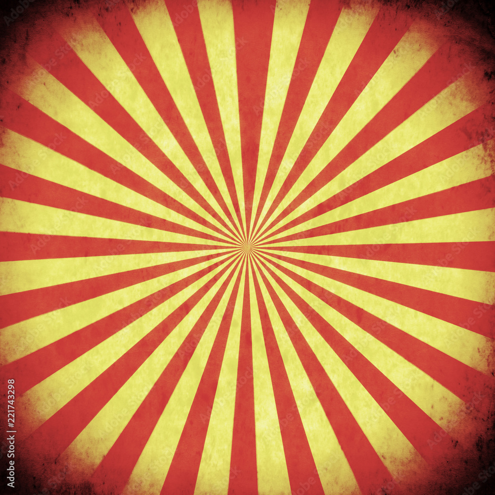 A square box with red and yellow stripes converging and forming a ...