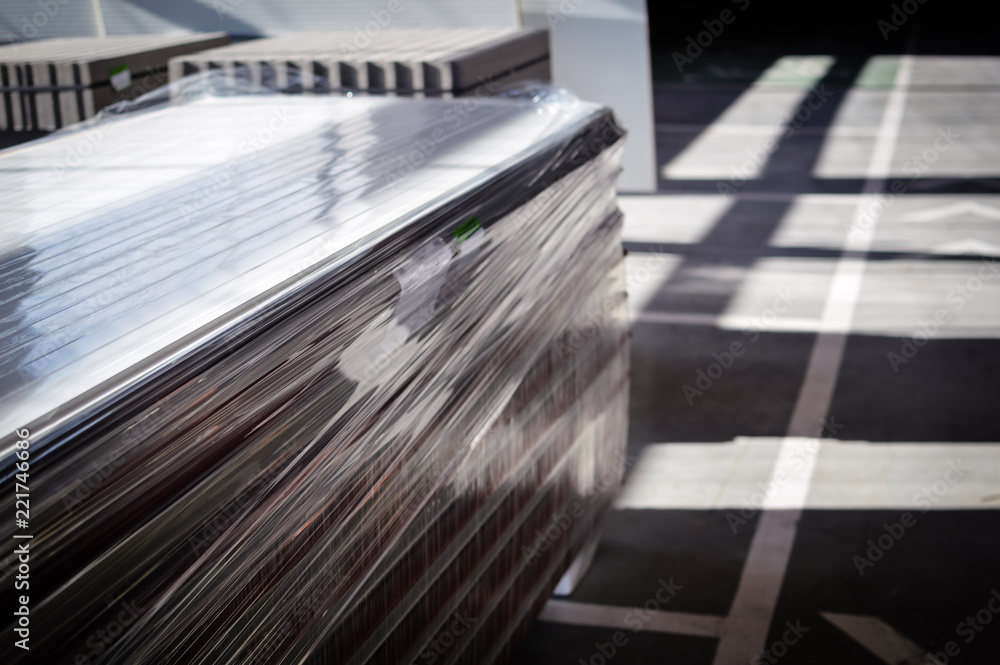 Siding pallet row set rack ready for construction on hardware ...