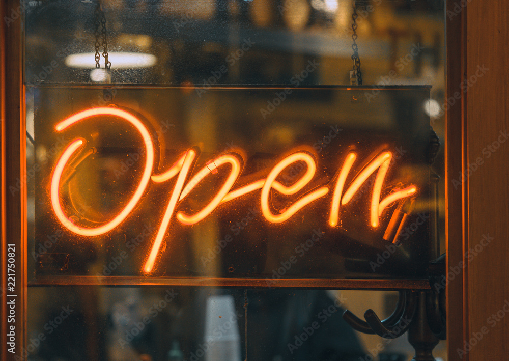 Glowing Neon Open Sign Stock Photo | Adobe Stock