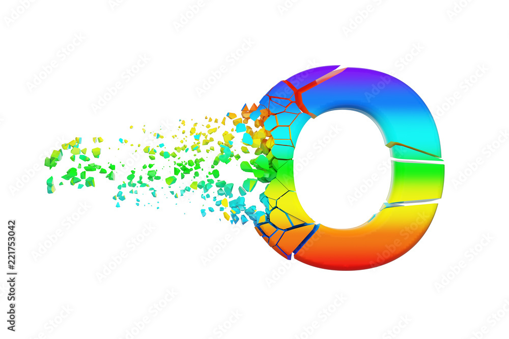 Broken shattered iridescent alphabet letter O uppercase. Crushed ...