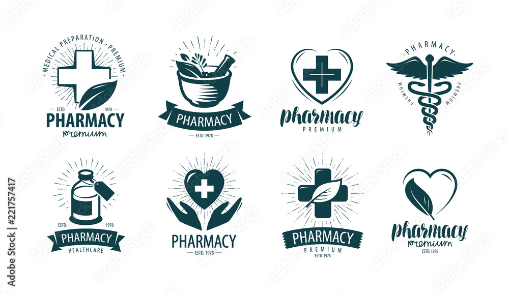 Pharmacy, drugstore logo or label. Medicine, medication symbol. Vector ...