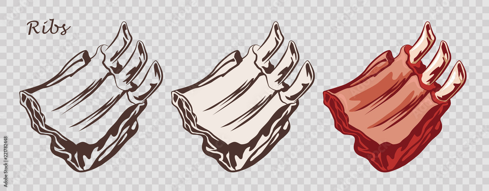 Meat food. Ribs isolated on the pseudo transparent background. Cut of ...