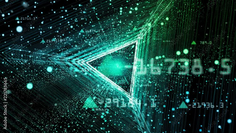 Triangle tunnel motion graphics background with information and lines ...