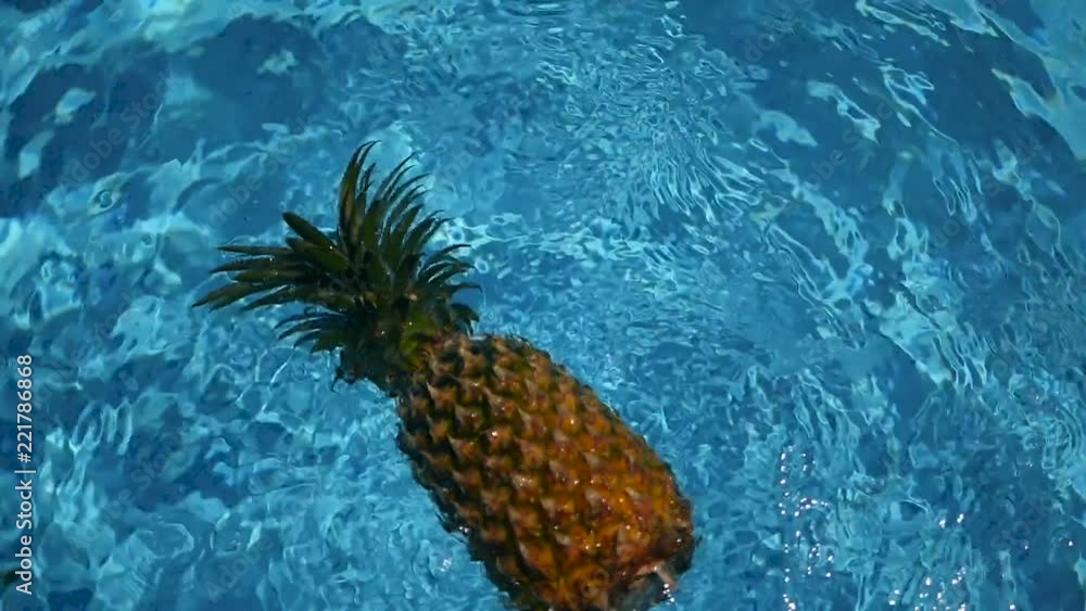 Vidéo Stock Pineapple Floating In blue Water In Swimming Pool. Healthy ...
