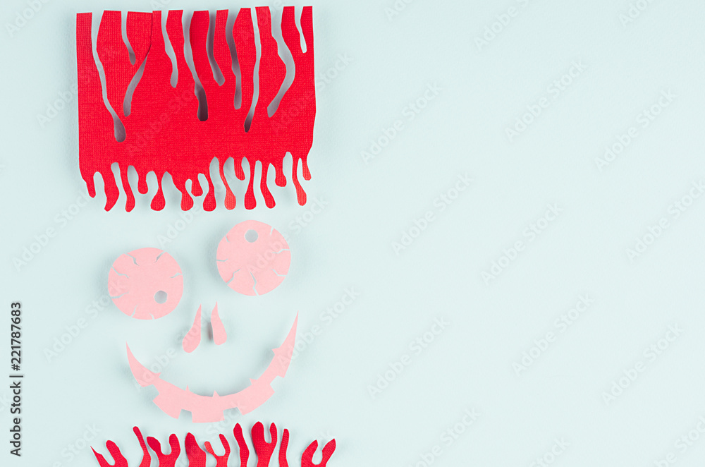 Zombie smile pink face, silhouette of origami cut paper on mint color ...