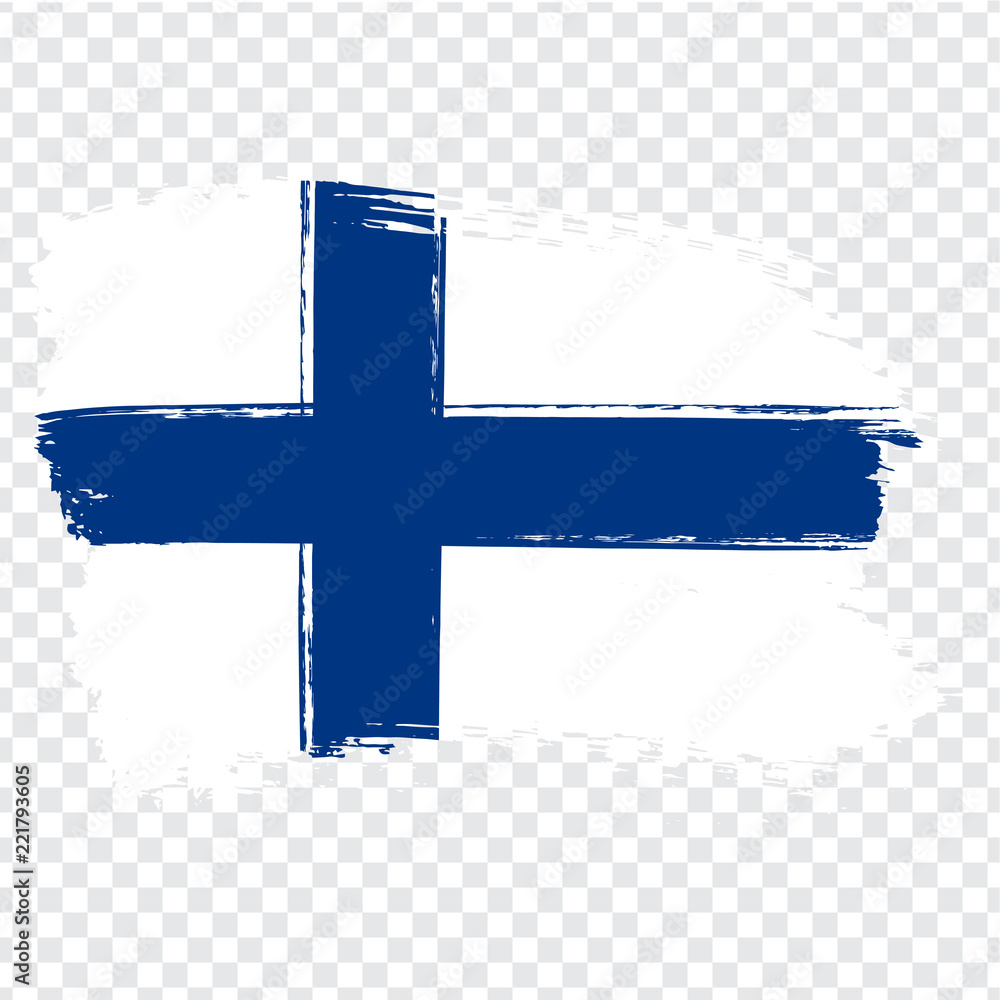 Flag Finland, brush stroke background. Flag of Finland on transparent ...