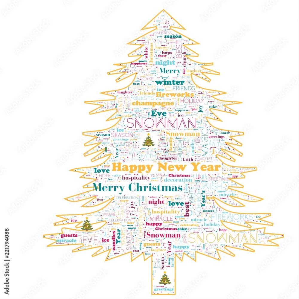 Merry Christmas word cloud in tree shape Stock Illustration | Adobe Stock