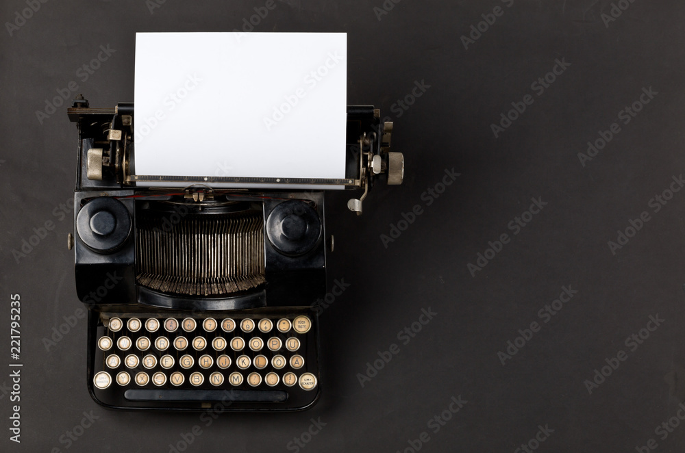 Vintage typewriter top down flatlay shot from above with empty, blank ...