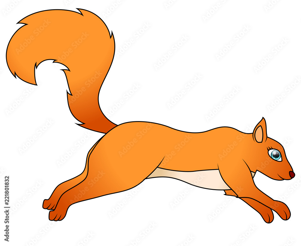 Cartoon funny squirrel jumping isolated on white background. Vector ...