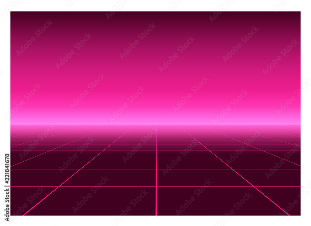 Perspective grid in Retro Futurism Style. Abstract bright background in ...