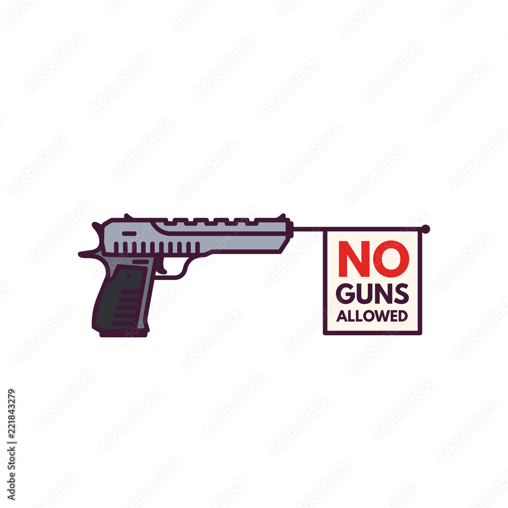 Big pistol with banner or flag sticking from barrel. Flag with text no ...