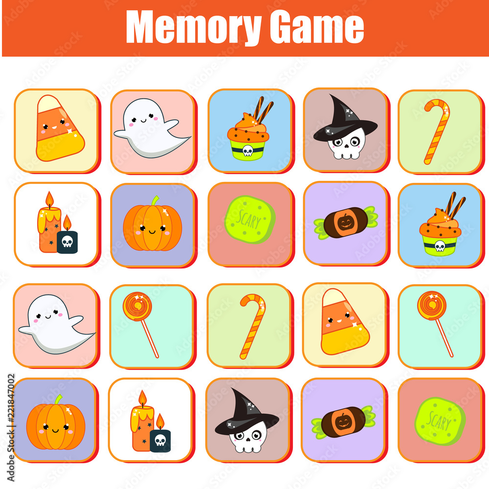 Educational children activity. halloween memory game for kids and ...
