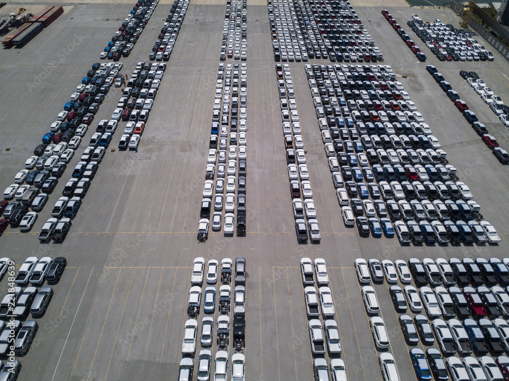 Aerial view of logistics concept floating dry dock servicing cargo ship ...