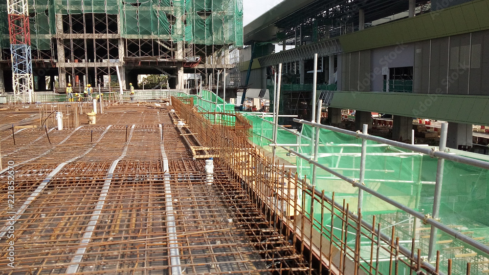Floor slab and beam reinforcement bar under construction to form ...
