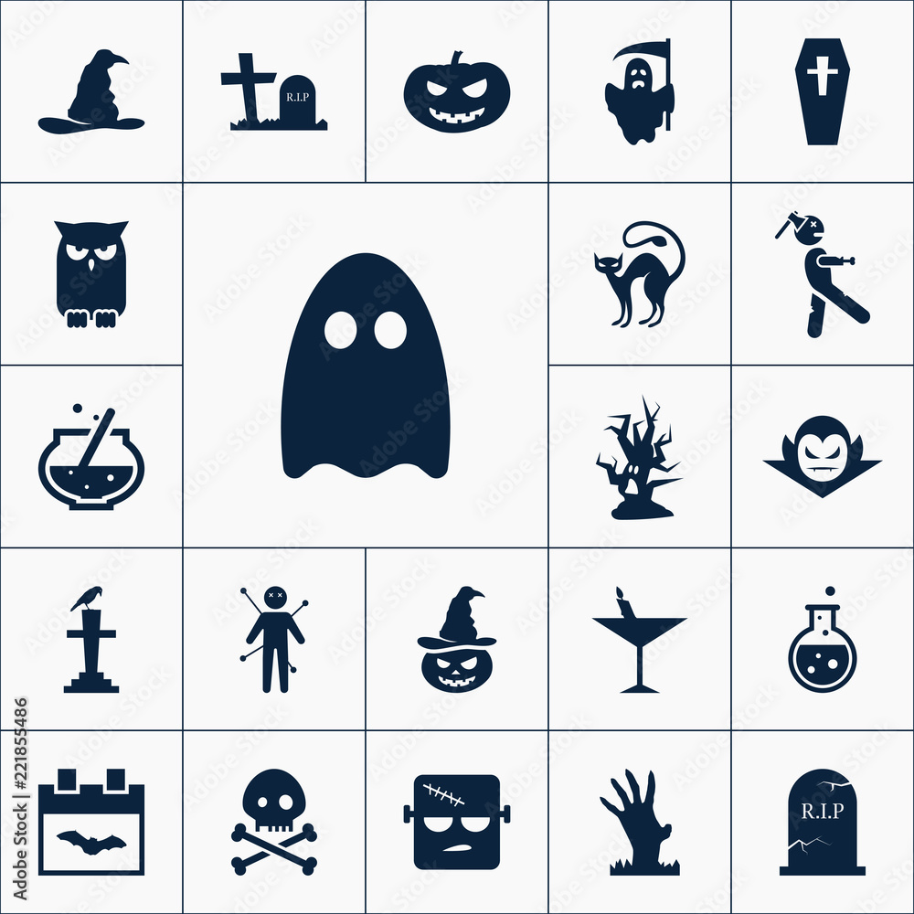 Vector set of halloween icons. Simple scary elements illustration ...