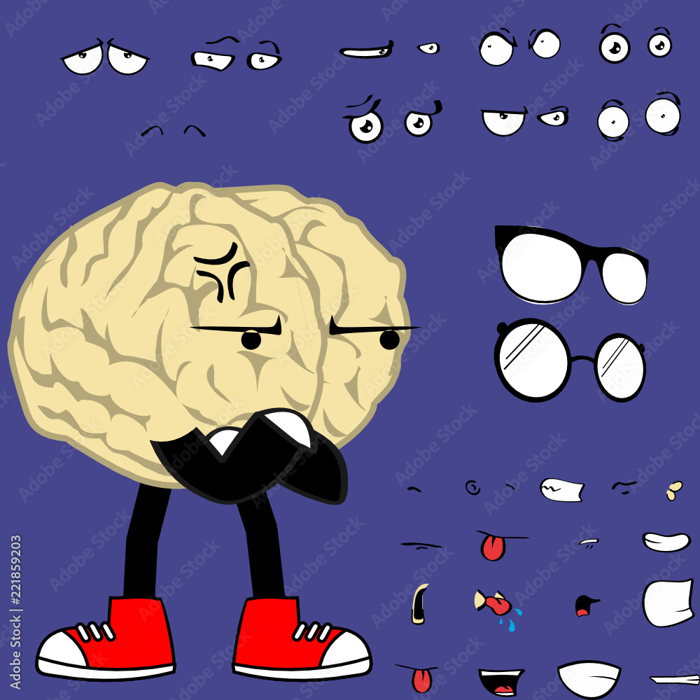 funny brain cartoon expressions set in vector format Stock Vector ...