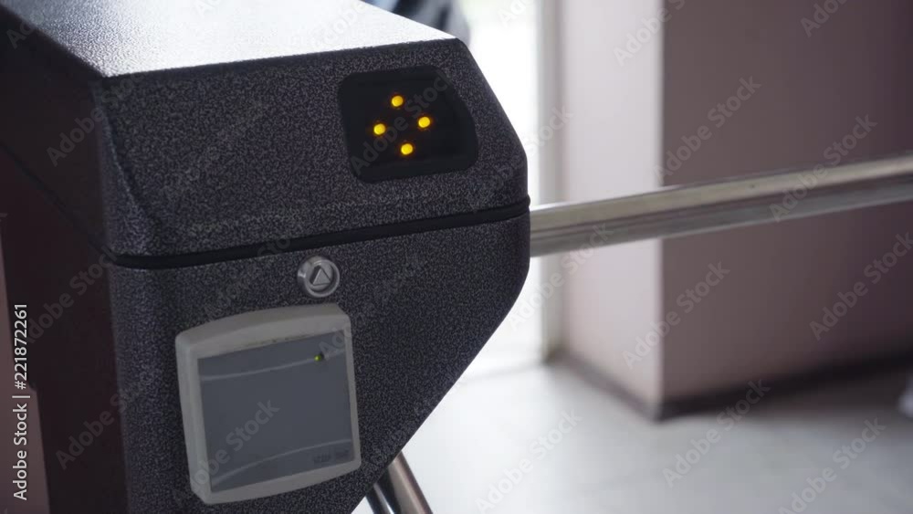 office entrance turnstile with check-in card. Security barrier Stock ...